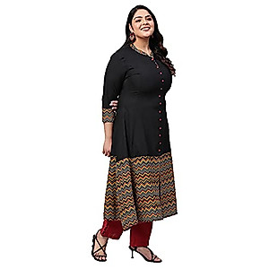 Yash Gallery Women's Rayon & Cotton Cambric Zig-Zag Print A-Line Kurta (XXL, Black.)