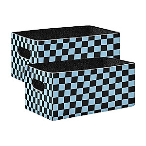 Kcldeci Blue and Black Checkerboard Checkered Gingham Plaid Tartan Pattern Storage Baskets for Shelves Storage Bins Storage Boxes Decorative for Living Room Office Bedroom Clothes Toys 2-Pack