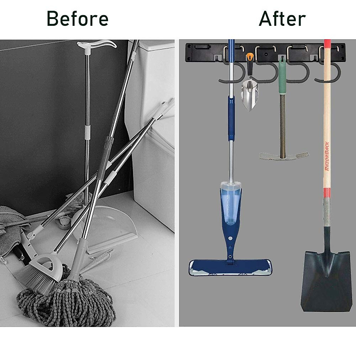 Twinkle Star Garage Tool Organizer Wall Mount, Mop Broom Holder, Wall Holders for Tools, 4 Pack