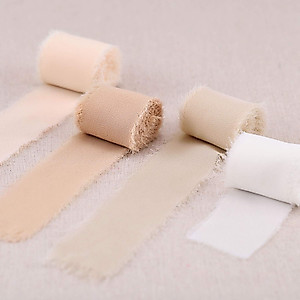 DreamBuilt Handmade Fringe Chiffon Silk-Like Ribbon 1.5" x 3Yd Sand Color Shade Ribbons Sample Swatch Chart for Wedding Invitations, Bouquets, Gift Wrapping(Nude/Cream/Sand/Ivory)