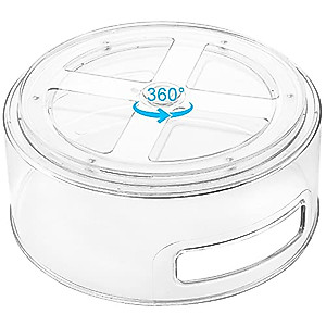 Hedume 2 Pack Lazy Susan Turntable with Handles, 9 Inches Round Plastic Clear Rotating Turntable Organization, Food Storage Container for Kitchen, Cabinet, Pantry, Fridge, Countertop