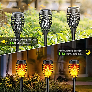 BONLION Solar Outdoor Lights, 10 Pack Solar Torch with Flickering Flame Waterproof, Solar Powered Garden Lights, LED Flame Pathway Torches Lights for Yard, Patio, Outside Landscape Décor