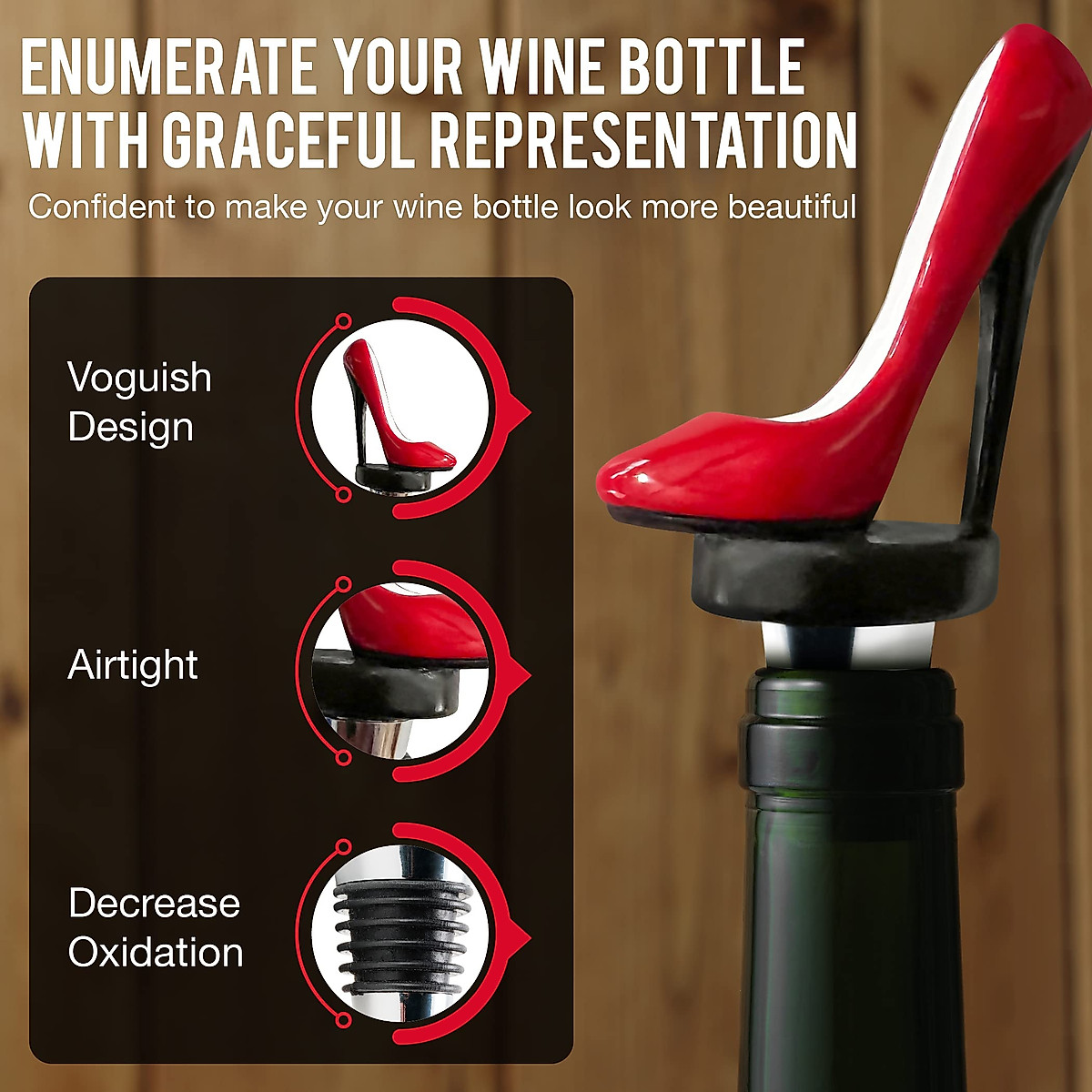 Trovety High Heel Wine Stopper Custom - Cute Red Shoe Elegant High Heels Cork for Women, Bachelorette Party Decor - Decorative Stainless Steel Beverage Topper - Reusable Champagne Bottle Plugs