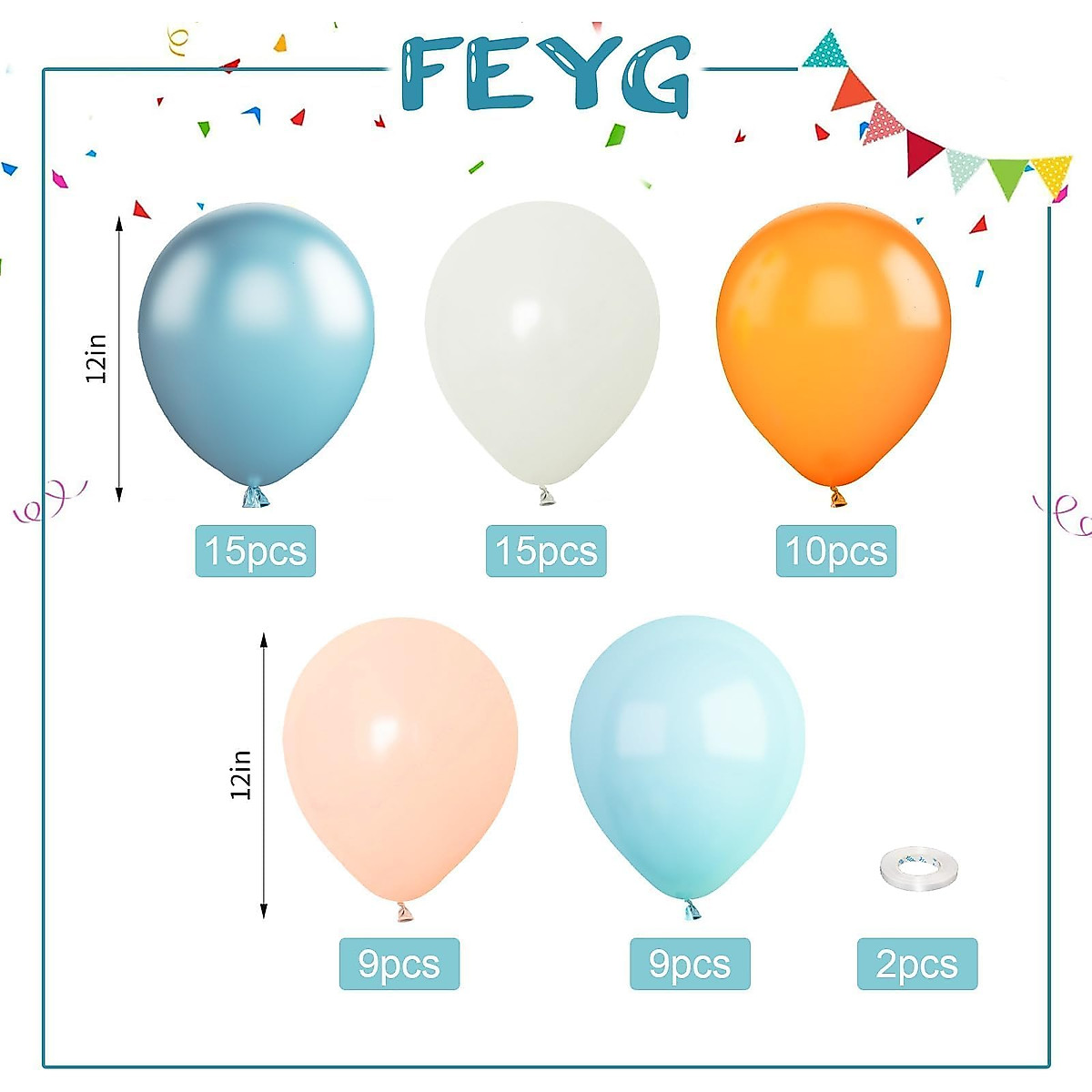 Orange And Blue Balloons,60 Pcs 12 Inches Orange Macaron Orange Retro Sea Blue Teal Ivory White Balloons With Ribbons for Birthday Baby Shower Graduation Engagement Party Decorations