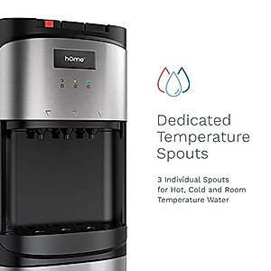 hOmeLabs Bottom Loading Water Dispenser for 5 Gallon Bottle - Hot Room and Cold Water Cooler in Stainless Steel Frame with Removable Drip Tray Safety Child Lock and LED Night Light