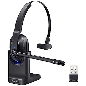 Bluetooth Headset, Wireless Headsets with AI-Powered Environmental Noise Cancelling Microphone(ENC), Fast Charging Base, 45Hrs Bluetooth Headphones with Mute & USB Dongle for PC/Trucker/Work/Phone