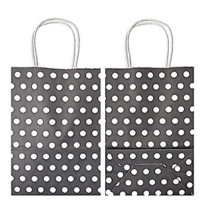 ADIDO EVA Small Polka Dot Gift Bags Black Kraft Paper Bags with Handles for Party Favors (8.2 x 6 x 3.1 In 12 PCS)