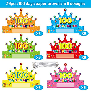 Fancy Land 36 Packs 100 Days Paper Crowns 100th Day of School Crowns for Classroom Supplies