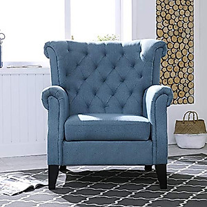 LOKATSE HOME Accent Chair Modern Club Armchair Indoor Furniture Comfy Upholstered Single Sofa for Living Room, Bedroom, Blue