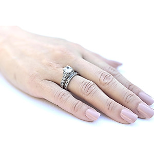 Lanyjewelry 1 Carat CZ Womens Stainless Steel Wedding Bridal Anniversary Promise Ring Set - Size 5