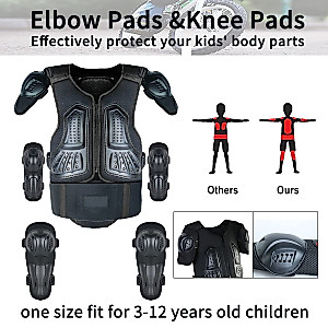 Kids Dirt Bike Full Body Chest Spine Protector Armor Vest Gear with Knee and Elbow for Bicycles, Motorcycle, Motocross , Skiing, Skating,Skateboards (Black, X-Small)