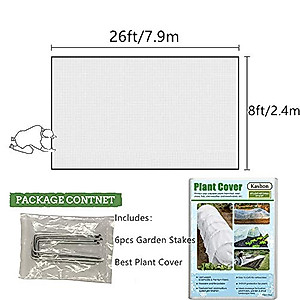 Kasbon Plant Covers Freeze Protection & Plant Blanket Fabric 8Ft x 26Ft Rectangle Plant Cover for Winter Frost Protection & Plant Growth Season(Includes 6pcs Garden Stakes)