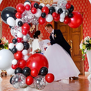 DIY Red Black White Silver Balloon Garland Arch Kit - Small and Large Red White Black Balloons Party Decorations for Graduation Birthday BBQ Baby Shower Party Decorations