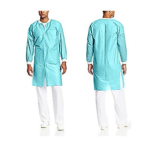 Medical Nation 10 Pack Disposable Lab Coats - Durable Knee Length Reusable Lab Coat with Knit Cuffs and Pockets, Unisex | Perfect For Dental, Hospitals, Pharmacies, Labs, Clinics - Teal Blue, Medium