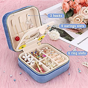 DesignSter Travel Jewelry Box - Velvet Mini Jewelry Organizer, Small Jewelry Case for Girls Women, Jewelry Storage Box for Rings Earrings Necklace (Square, Blue Fog)