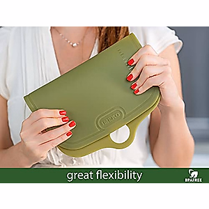 IMEKO TPU Cutting Board, BPA Free, Knife Friendly, Flexible, Dishwasher Friendly, Space Saving, Ergonomic Design, Chopping Mat - Olive Green - Size: Medium 13.7" x 9.4"- W: 10 oz.