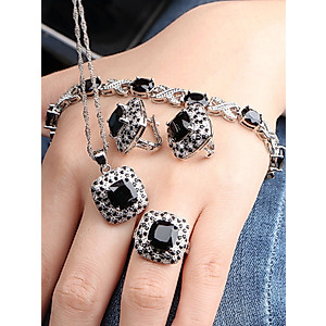 Jewelry Set for Women,Cubic Zirconia Tennis Necklace Ring Clips Earring Bracelet set Wedding Birthday Anniversary Engagement Gift For Wife Girlfriend Friend Bridal (Black)