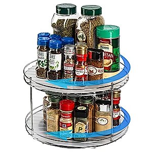 J JACKCUBE DESIGN 2 Tier Lazy Susan Turntable Cabinet Organizer - Rotating Spice Rack Storage Container - Medicine Storage Holder For Cabinets, Pantry, Fridge, Countertops - MK533A