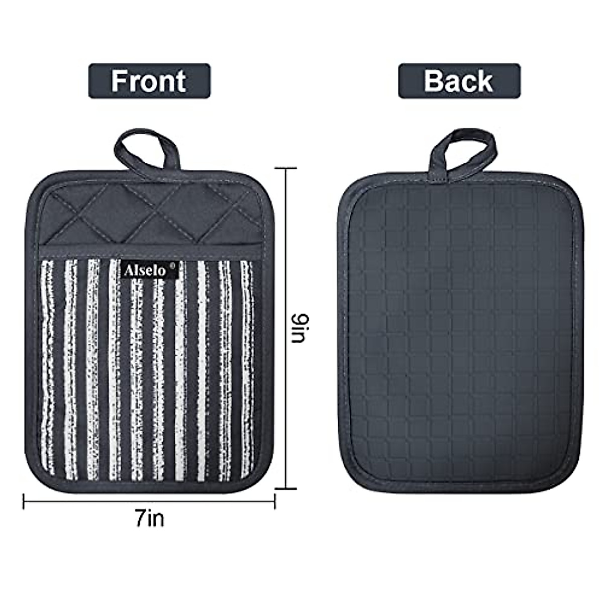 Alselo Silicone Pot Holders Set of 3 Heat Resistant & Non Slip Potholders, Professional Oven Hot Pads with Pockets Mitts for Kitchen Cooking Baking Barbecue