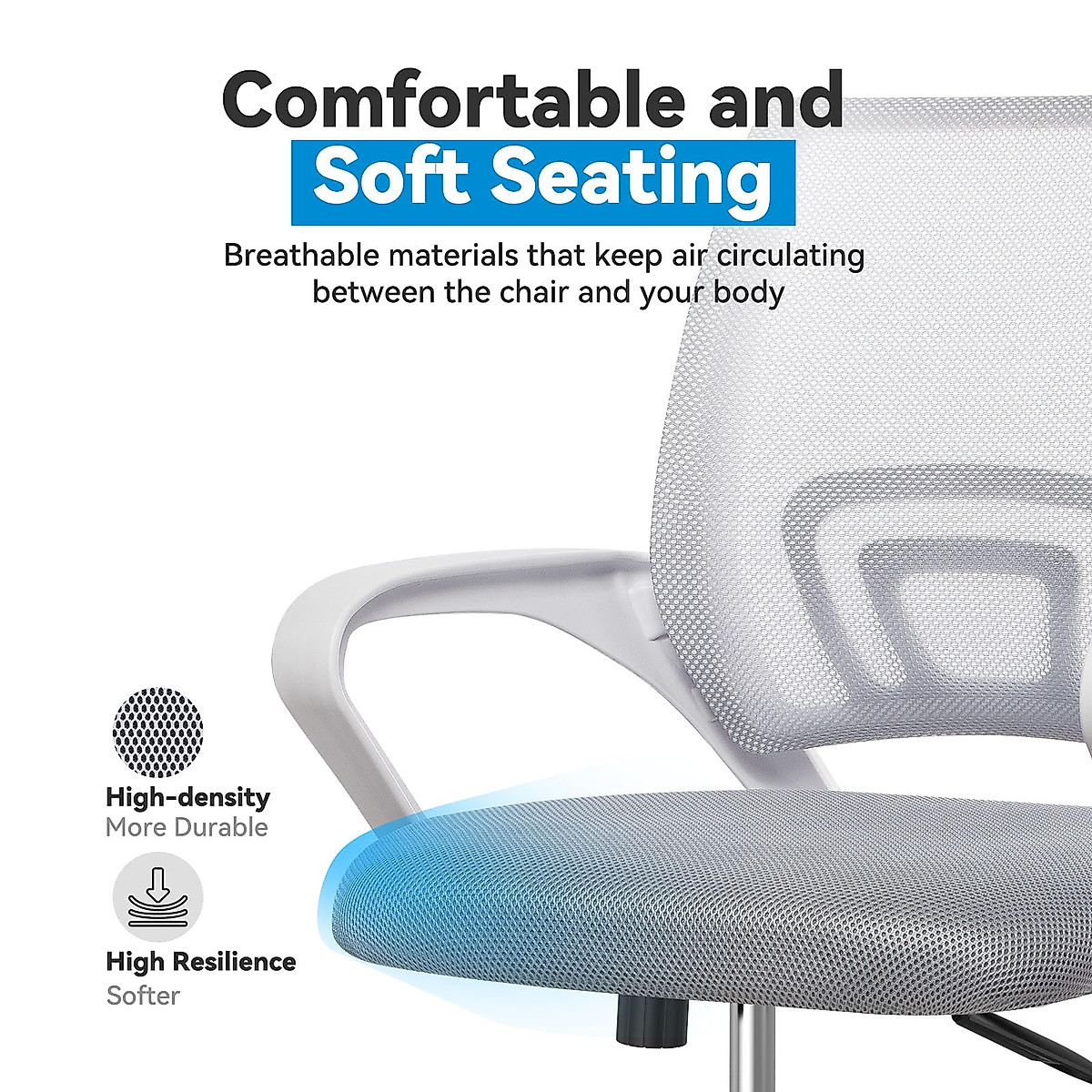 Nazhura Mesh Office Desk Chair with Adjustable Height and Swivel, Mid-Back with Armrests and Lumber Support(Mid-Height, Grey)