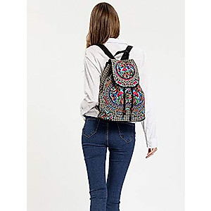 Goodhan Vintage Women Embroidery Ethnic Backpack Travel Handbag Shoulder Bag Mochila (S01 - Size Biggest - Pink - Material Upgraded)