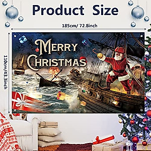 Christmas Pirate Santa Backdrop Santa Claus Background Merry Christmas Photography Backdrop Xmas Pirate Ship Background for Winter Holiday Home Decoration Xmas Party Photo Props, 43.3 x 72.8 Inch