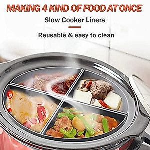 Slow Cooker Divider, 6 QT Silicone Liner, 4 in1 Slow Cooker Liners Reusable & Leakproof Silicone Crock Pot Dividerr Insert, Dishwasher Safe Cooking（Black）