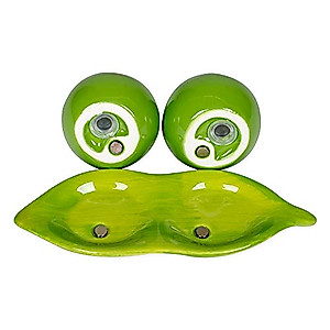 Peas in a Pod Green Ceramic Magnetic Salt and Pepper Shakers 3 Piece Gifting Boxed Set