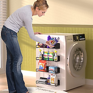 Mirfane 4 Pack Magnetic Spice Rack - Movable Magnetic Spice Rack for Refridgerator, Magnetic Shelf for Spice Storage, Space Saver for Refrigerator and Microwave Oven, Metal Black