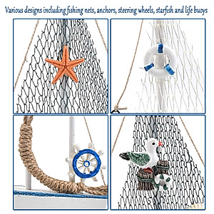 BUYGOO 4 Pack Mini Sailboat Model Decoration, Wooden Miniature Sailing Boat Home Decor Set, Beach Nautical Design, Navy Blue and White, for Ocean Theme Decoration, 4.3 x 5.3 x 1.25 Inches (4 Different Design)