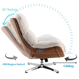 LukeAlon Linen Swivel Lounge Chair, Upholstered High Back Accent Chair with Metal Base Comfy Recliner Chair Modern Single Sofa Chair for Living Room Office, Beige