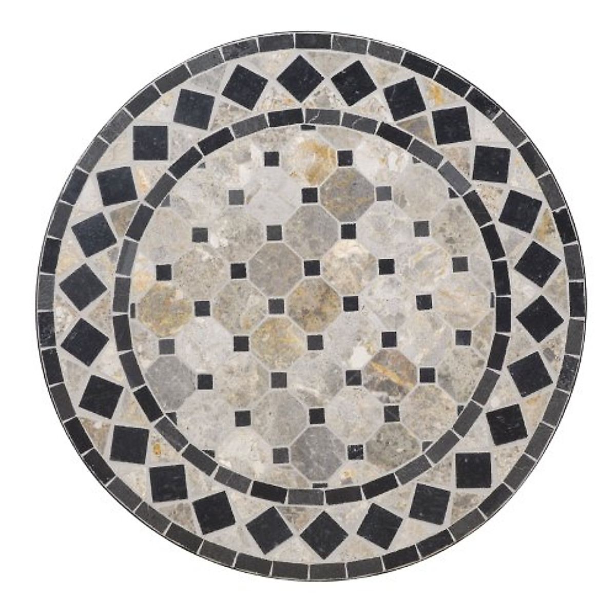 Home Styles Small Outdoor Bistro Table with Marble Tiles Design Table Top Constructed From Powder Coated Steel, Black, 27.5Lx27.5Dx30H