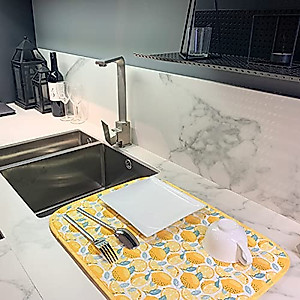 Reversible Ultra Absorbent Microfiber Dish Drying Mats 2 Pack. Air Dry Plates, Bowls, Flatware, Cups, Mugs and More on Kitchen Countertops. Machine Washable and Super Fast Drying (Lemon)