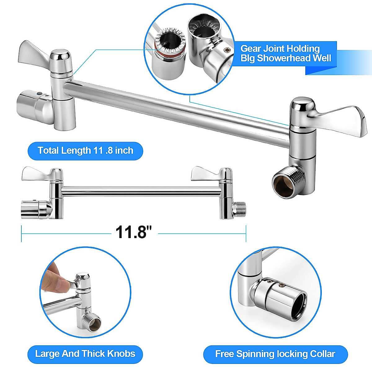 Rain Shower Head with 11'' Adjustable Arm, WarmSpray High Pressure Rainfall Showerhead with Stainless Steel Shower Arm, Rain High Flow and Amazing Pressure (9-Inch Shower Head with Arm, Chrome)