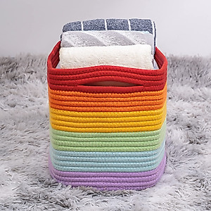 Kriitools 3-Pack Rainbow Storage Basket Bins for Shelves,Woven Storage Baskets for Towel, Durable Cube Storage Bins Skin-friendly Cotton Rope Baskets for Storage