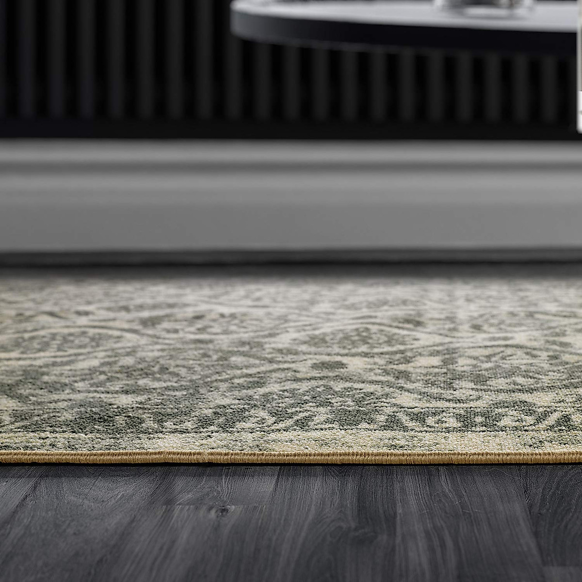 Antep Rugs Alfombras Non-Skid (Non-Slip) 8x10 Rubber Backing Floral Geometric Low Profile Pile Indoor Area Rugs (Dark Green, 7'10" x 10')