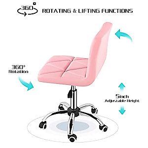 COSVALVE Armless Desk Chair Set of 2, Low Back Swivel Office Chair, Adjustable Task Chair with Rolling Wheels and Diamond Pattern, for Home Computer Barber, 2-Pack, Pink