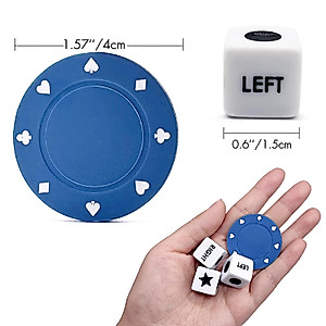 Annietfr Bilywey Left Right Center Dice Game Set with 3 Dices + 30 Yellow Poker Chips + Black Storage Carry Tin (Yellow)