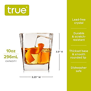 True Square Double Old Fashioned Glasses Set of 4 - Lowball Whiskey Glasses for Cocktails, Drinks or Liquor - Dishwasher Safe 10oz