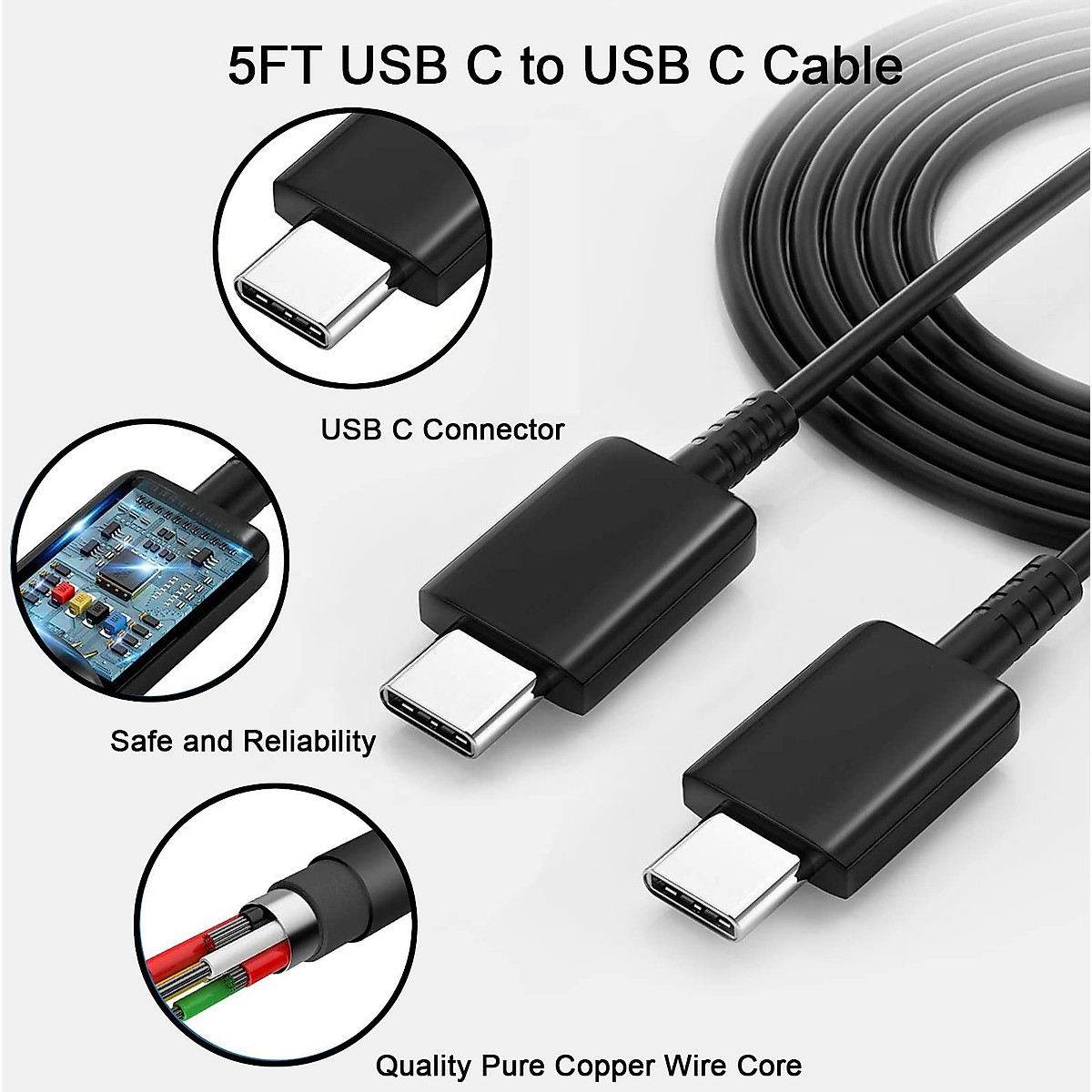 45W Super Fast Charger Type C 45W for Samsung Galaxy S24 Ultra / S24/ S23 Ultra/ S23/ S22 Ultra/ S22+ / S22 / S21 / Note 10 + / Note 20 / S20 /Tab S7 / S7+ / Z Fold 3 / Z Flip 4 with 5FT Cable 2-Pack