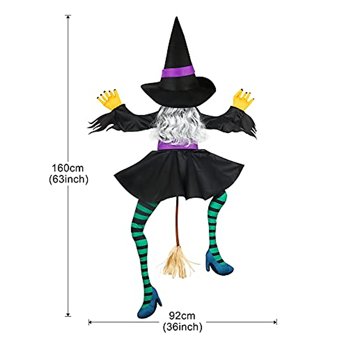 POPGIFTU Large Crashing Witch Halloween Outdoor Decorations, 63" Flying Crashed Witches, Crashing Witch into Tree Halloween Flying Witch Clearance for Yard, Patio, Porch Outdoor Tree Decoration