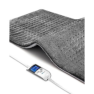 Boncare LCD Digital Control Extra Large Heating Pads for Back Pain Relief and Cramps with Auto Shut Off Fomentera de Calor Super Soft Moist/Dry Heat 12” x 24” (Light Gray)