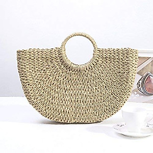 Straw Bags for Women, Hand-woven Straw Large Hobo Summer Beach Bag Round Handle Ring Toto Retro Rattan Bag