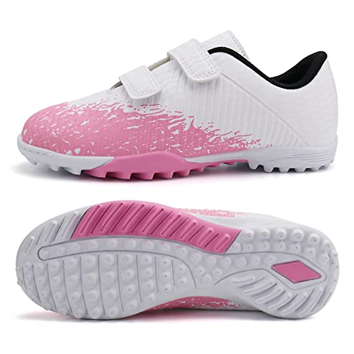 brooman Kids Turf Soccer Shoes Boys Girls Football Shoes Indoor Soccer Shoes (1,White Pink)
