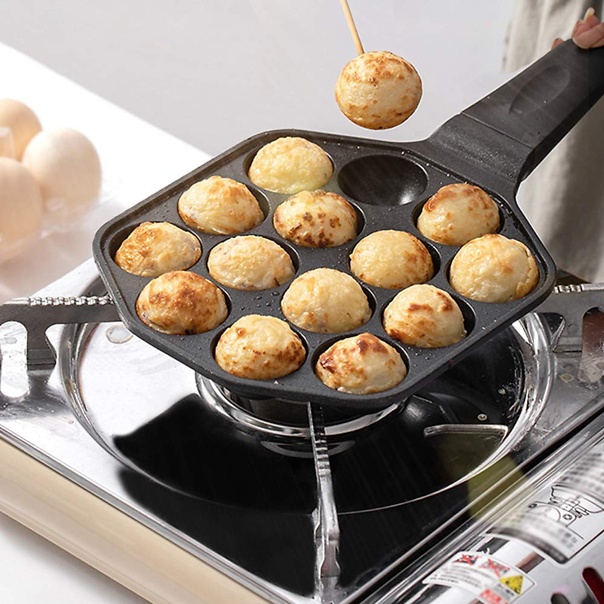 Takoyaki Grill Pan,14 Holes Nonstick Takoyaki Grill Pan Cooking Baking Mold Tool for Making Poffertjes Pancake Balls,Thai Kanom Krok and Other Small Desserts,1.57" Hole Diameter