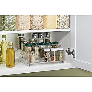 mDesign Plastic Kitchen Spice Bottle Rack Holder, Food Storage Organizer for Cabinet, Cupboard, Pantry, Shelf - Holds Spices, Jars, Baking Supplies, 4 Levels, 2 Pack - Ligne Collection - Clear