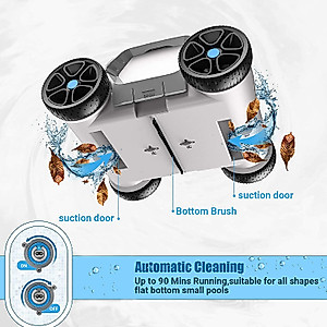 Cordless Pool Cleaner, Automatic Robotic Cleaner with 5000mAh Rechargeable Built-in Battery, Up to 90 Mins Running Cycle, Ideal for Flat Bottom Above Ground/In-Ground Swimming Pools, Blue (Robot001)