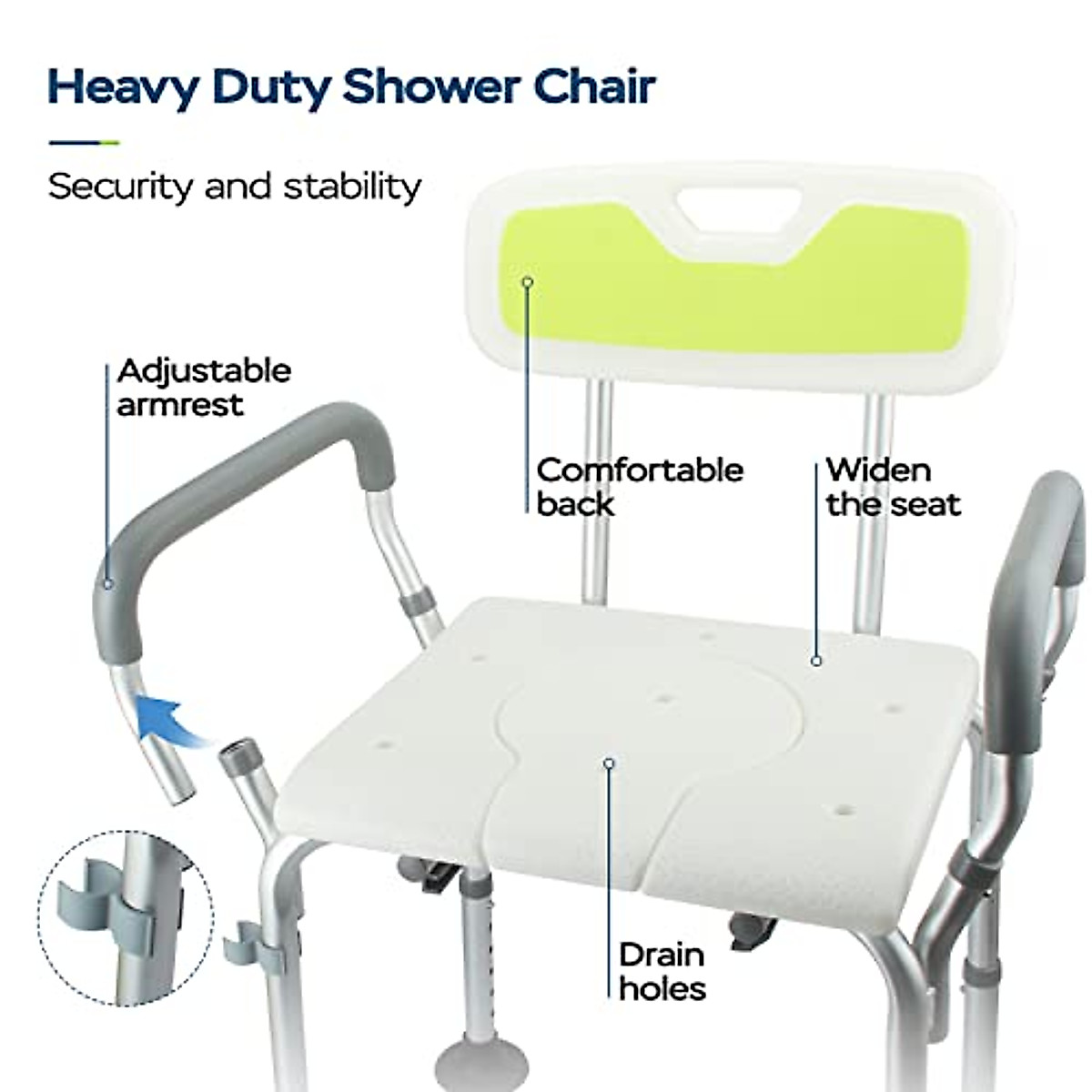 Shower Chair with Arms and Back, Boiarc Shower Benches for Inside Shower, Raised Toilet Seat with Handles, Shower Chairs for Seniors for Shower Stall, Bedside Commode for Elderly Disabled Pregnant
