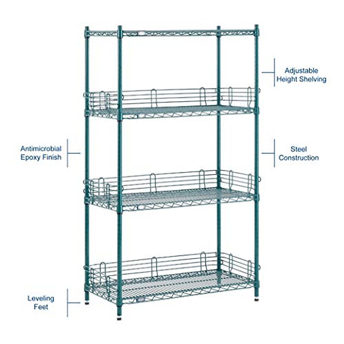 Nexel Poly-Green Adjustable Wire Shelving Unit, 4 Tier, Heavy Duty Commerical Storage Organizer Wire Rack, 24" x 72" x 74", Green