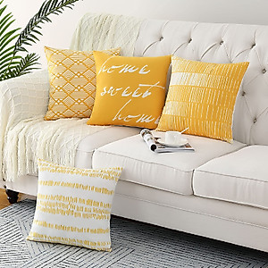 CAROMIO Decorative Throw Pillow Covers Farmhouse Pillowcase, Home Decor Decorative Cushion Covers for Home Bedroom, Living Room, Home Garden Couch Bed Sofa Chair,18x18 Inches Set of 4 Yellow